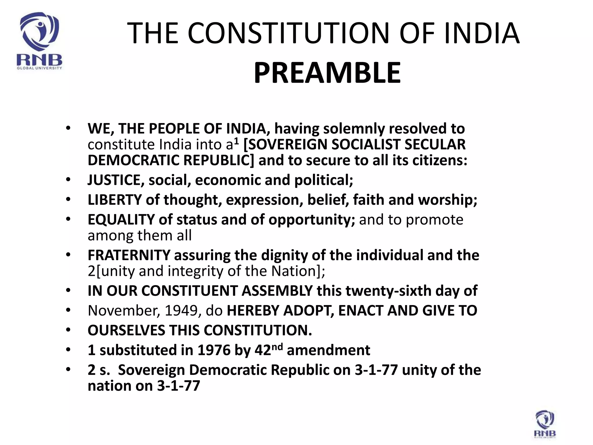 02 08-2018 unit-2 BBAThe constitution of india preamble | PPTX