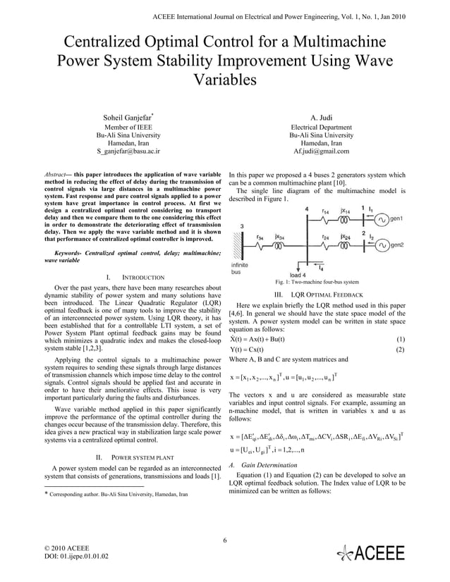 Centralized Optimal Control for a Multimachine Power System Stability Improvement Using Wave ...