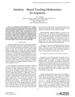 Intuition – Based Teaching Mathematics for Engineers | PDF