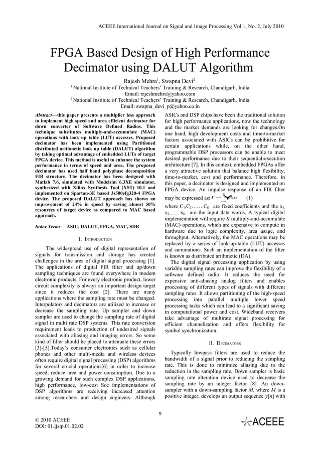 FPGA Based Design of High Performance Decimator using DALUT Algorithm | PDF | Digital Audio ...