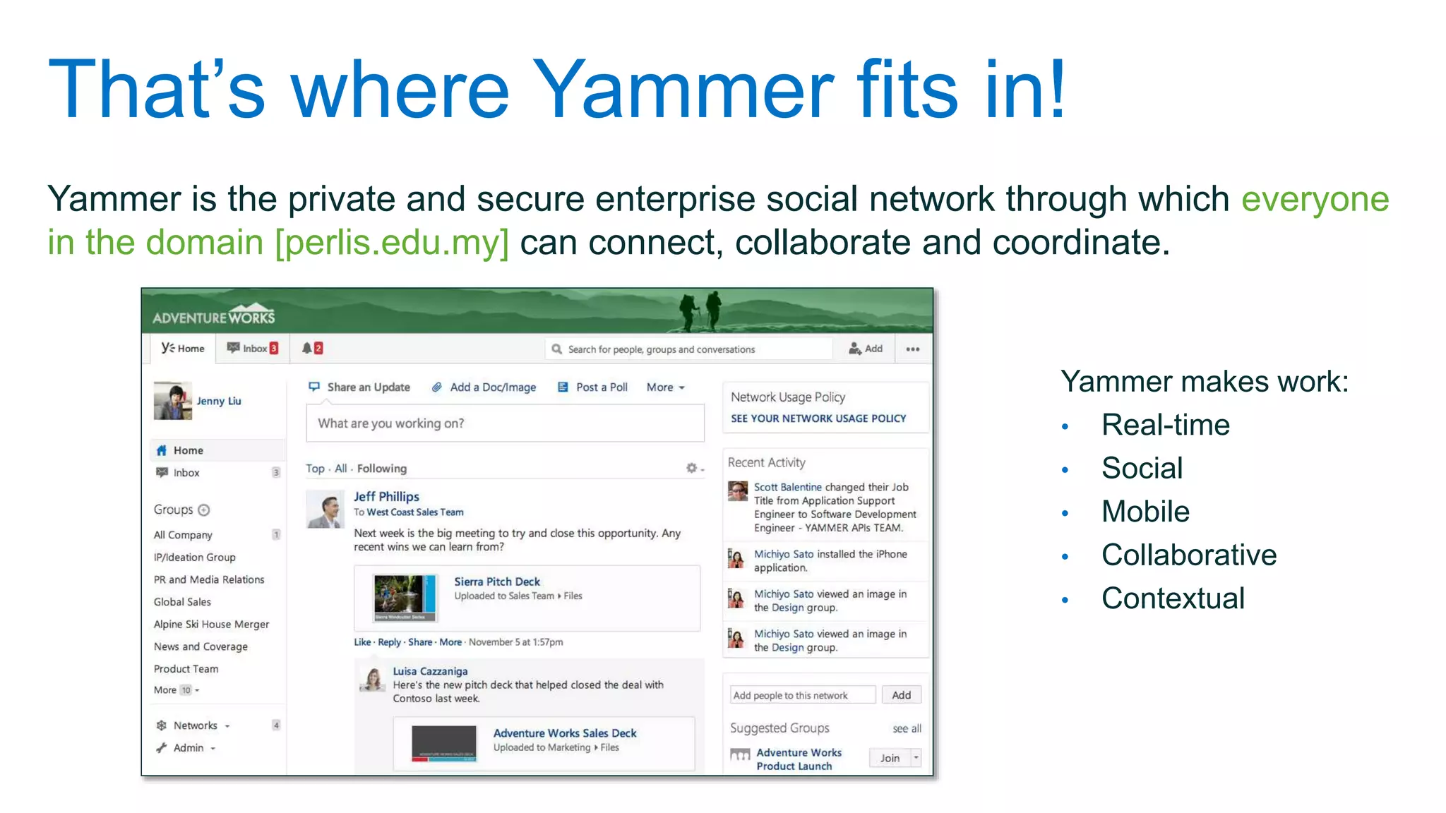 02.3 yammer training-guide | PPTX | Business | Business and Finance