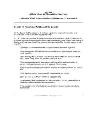02. occupational safety and health act 1994 (act 514) osha | PDF