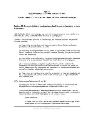 02. occupational safety and health act 1994 (act 514) osha | PDF