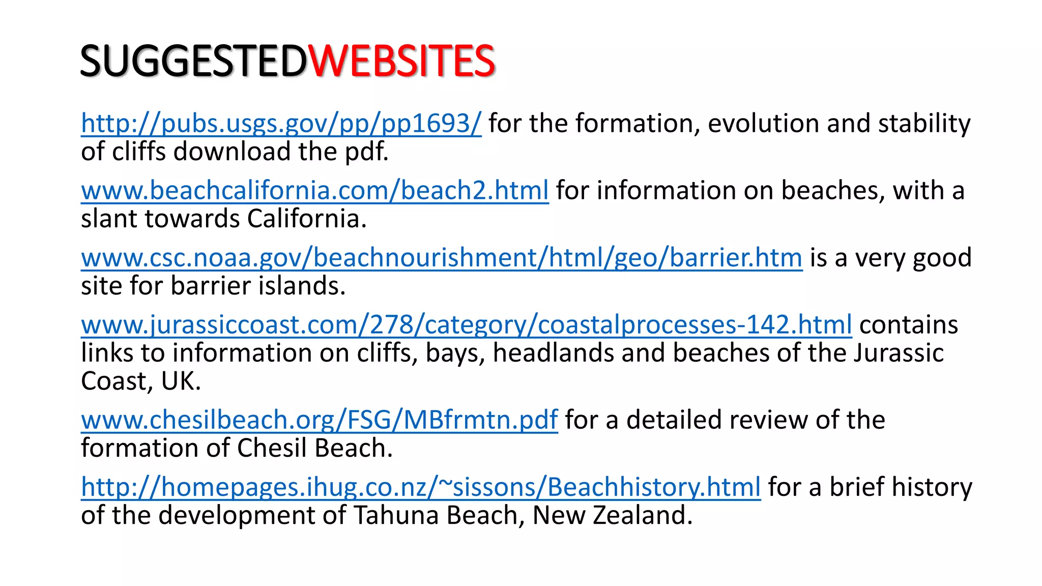 CAMBRIDGE GEOGRAPHY A2 REVISION - COASTAL ENVIRONMENTS: 8.2 COASTAL ...