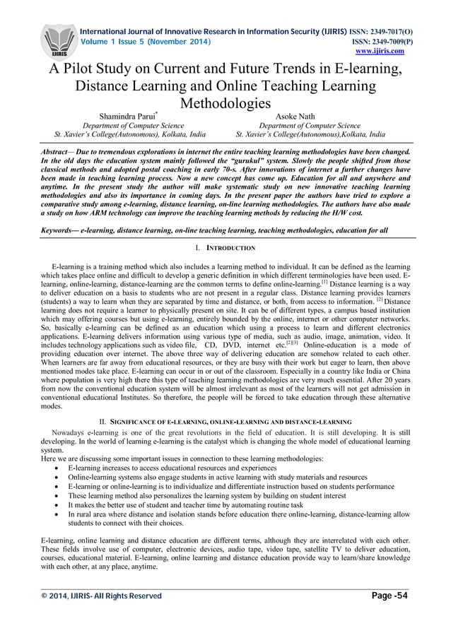 A Pilot Study on Current and Future Trends in E-learning, Distance Learning and Online Teaching ...
