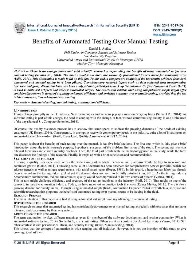 Benefits of Automated Testing Over Manual Testing | PDF | Standardized ...