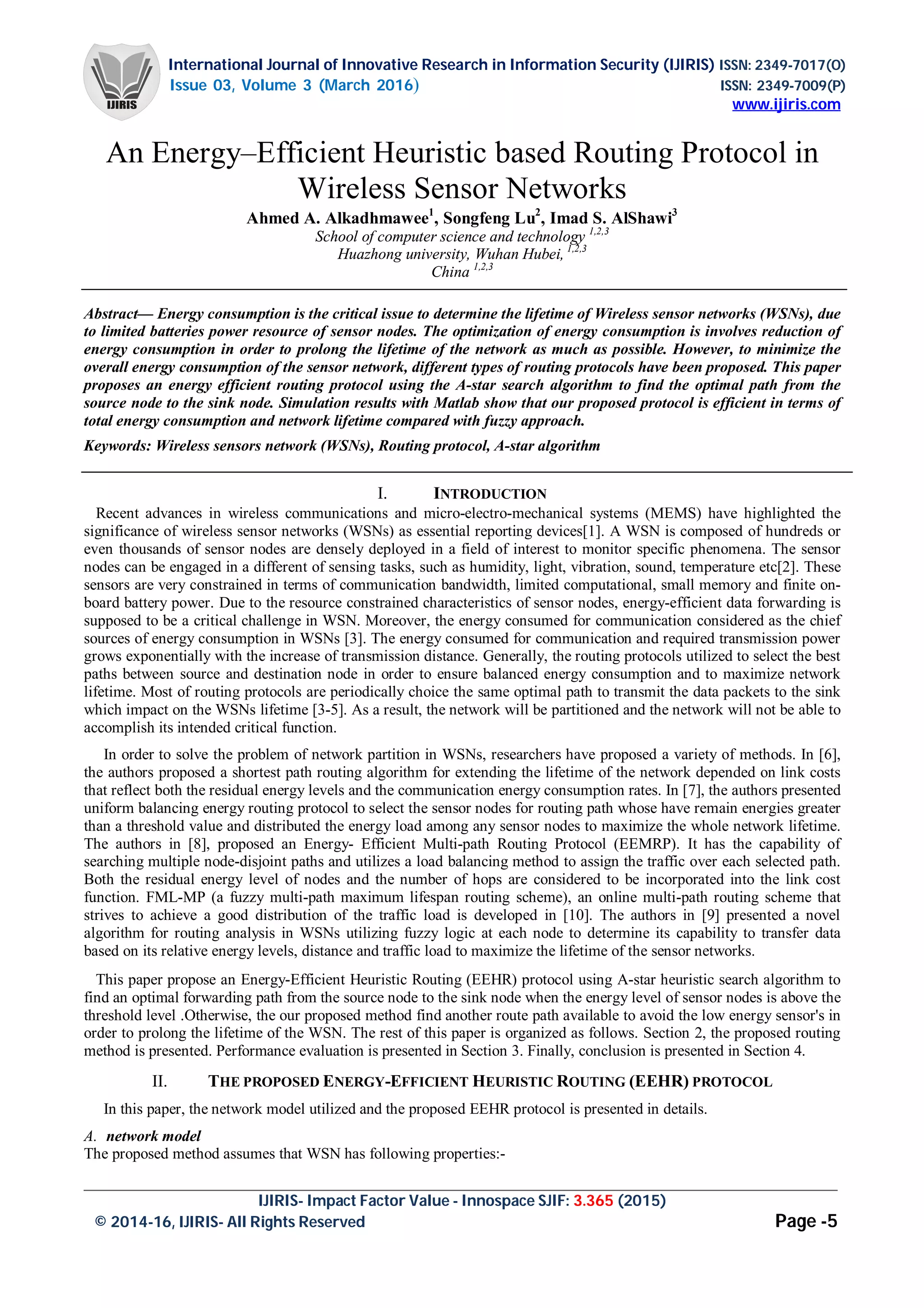 An Energyefficient Heuristic Based Routing Protocol In Wireless Sensor