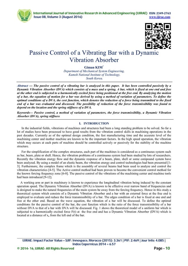 Passive Control of a Vibrating Bar with a Dynamic Vibration Absorber | PDF