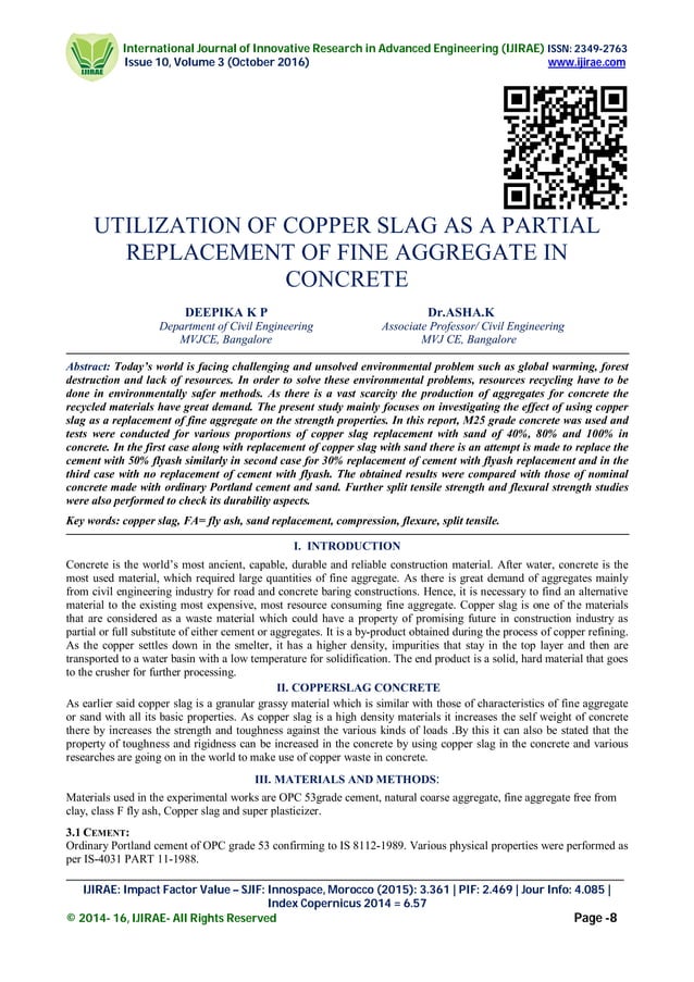 UTILIZATION OF COPPER SLAG AS A PARTIAL REPLACEMENT OF FINE AGGREGATE ...