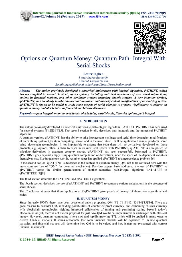 Options on Quantum Money: Quantum Path- Integral With Serial Shocks ...