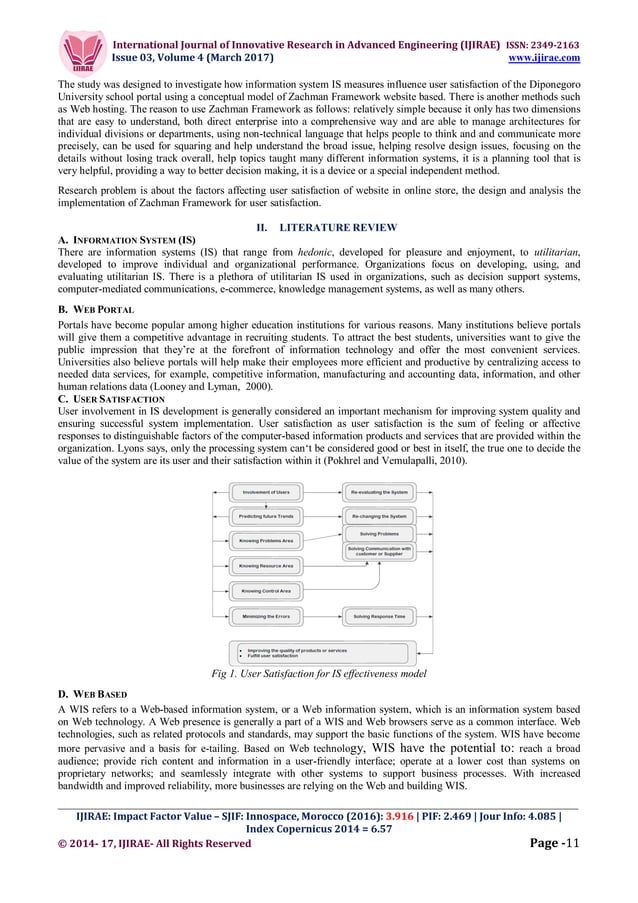 WEB BASED INFORMATION SYSTEMS OF E-COMMERCE USER SATISFACTION USING ZACHMAN FRAMEWORK | PDF
