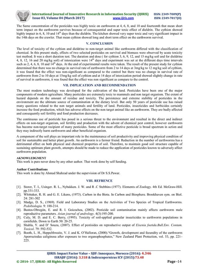 Toxic effect of cythion and dieldrin on the biomass of Earthworms ...