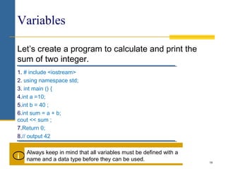 Beginner C++ easy slide and simple definition with questions | PPT ...