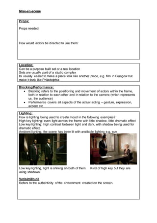 mise en scene notes sheet | DOCX | Women\'s Clothing | Women\'s Fashion