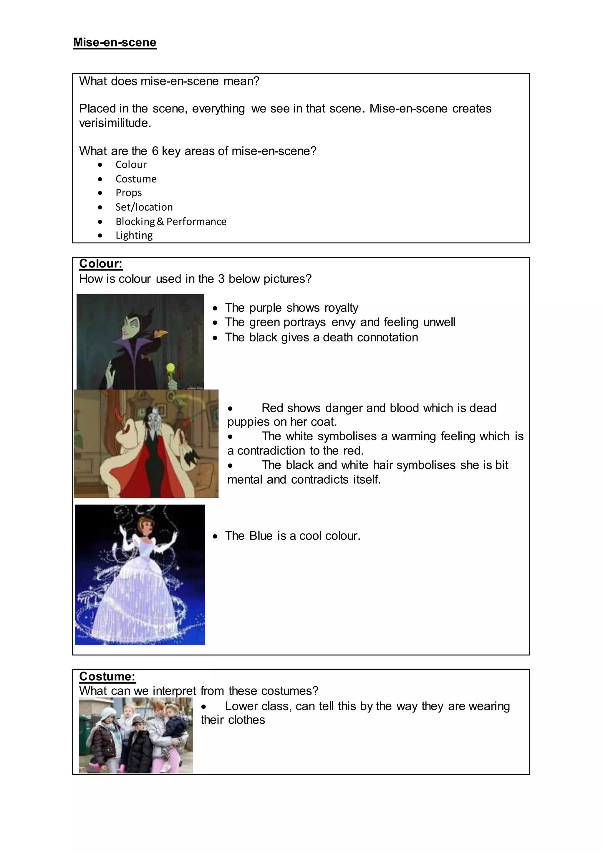 Mise en scene notes sheet | DOCX