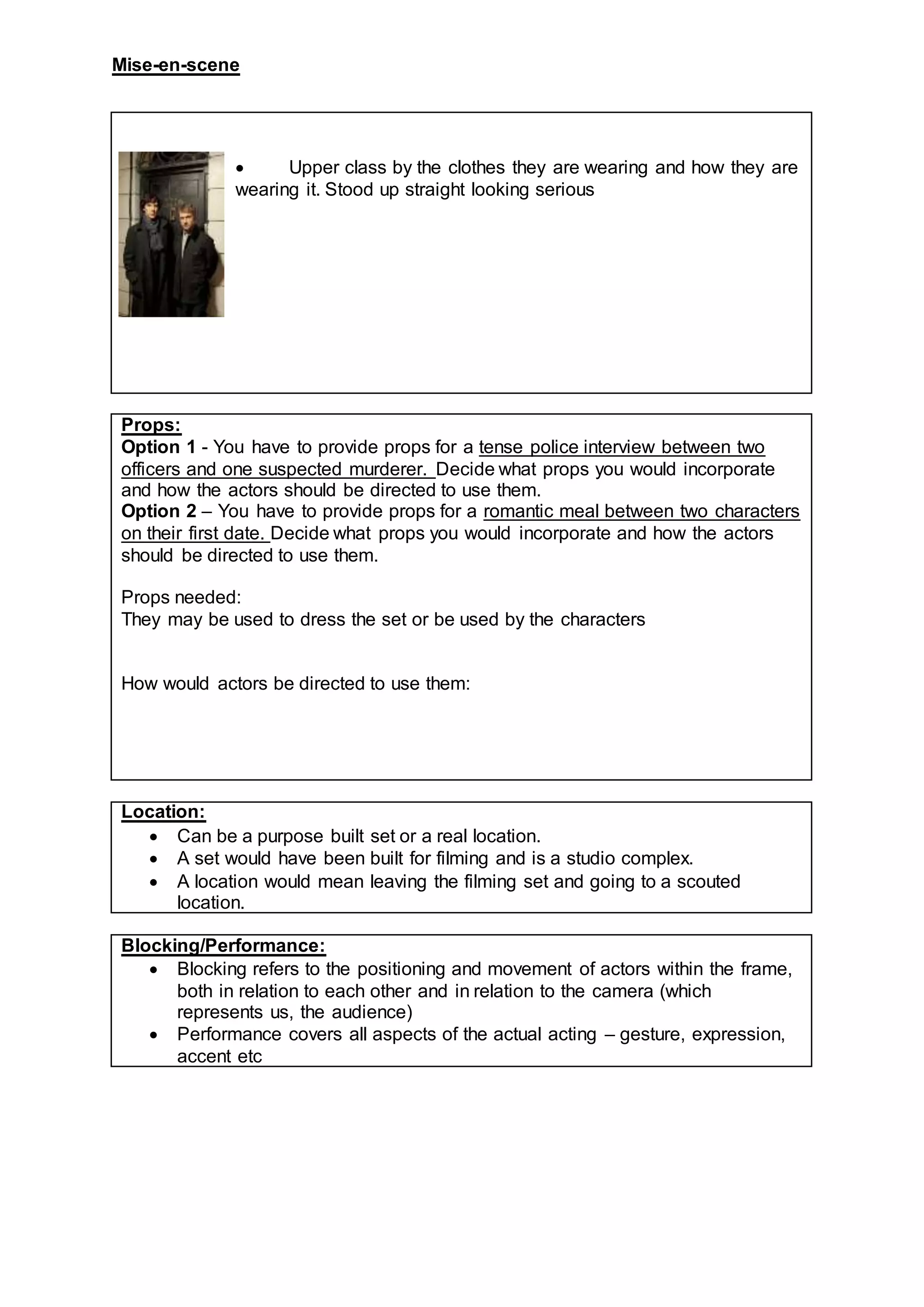 Mise en scene notes sheet | DOCX