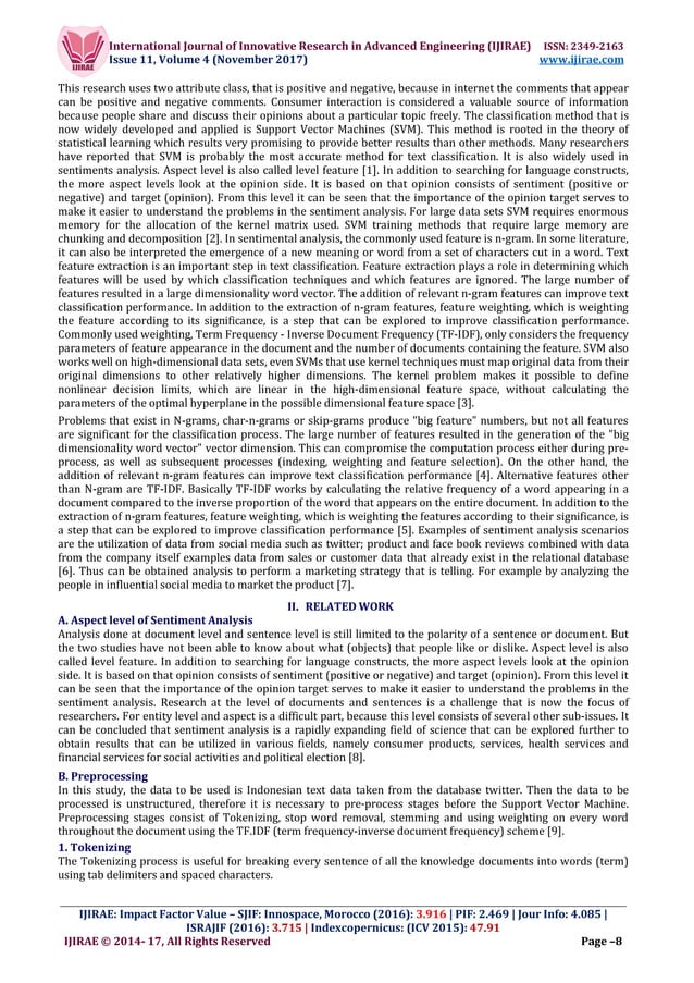 SUPPORT VECTOR MACHINE CLASSIFIER FOR SENTIMENT ANALYSIS OF FEEDBACK MARKETPLACE WITH A ...