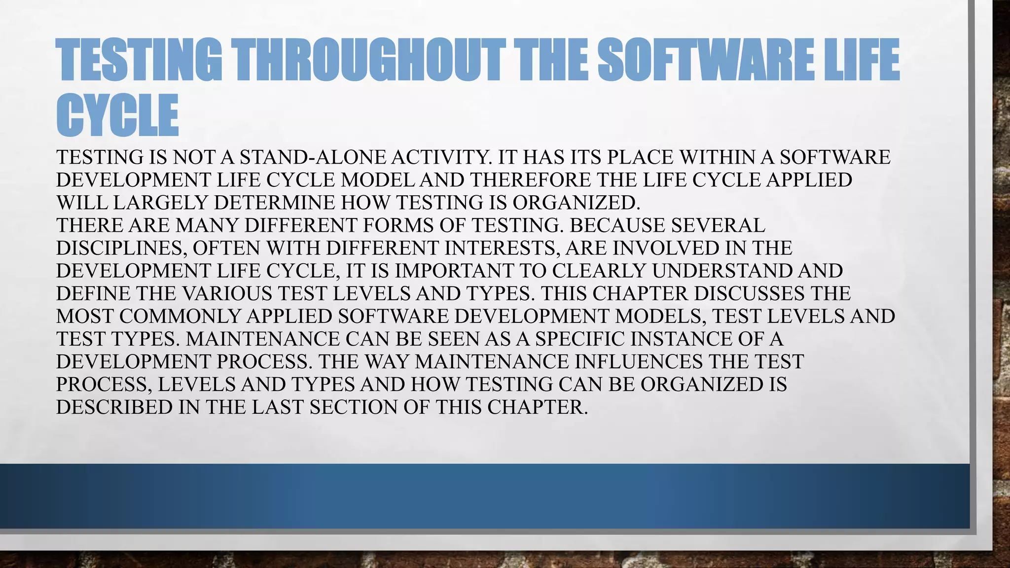 02. testing throughout the software life cycle | PPTX