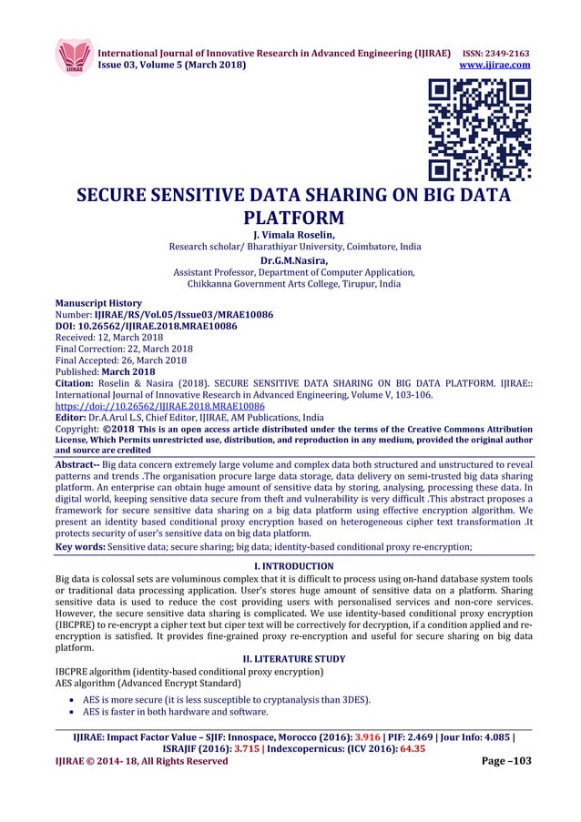 SECURE SENSITIVE DATA SHARING ON BIG DATA PLATFORM | PDF