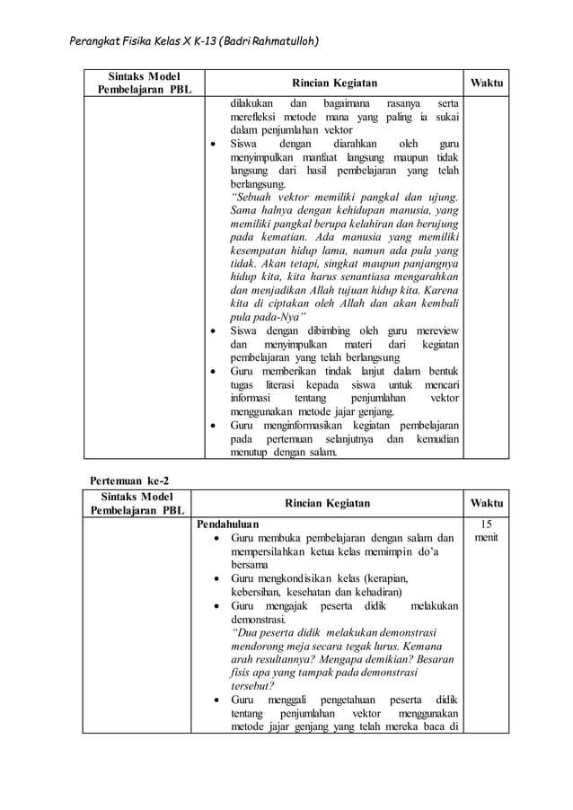 02. RPP FISIKA KD. 3.3 MATERI VEKTOR KELAS X SEMESTER 1 | PDF
