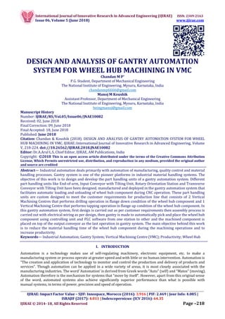 DESIGN AND ANALYSIS OF GANTRY AUTOMATION SYSTEM FOR WHEEL HUB MACHINING IN VMC | PDF