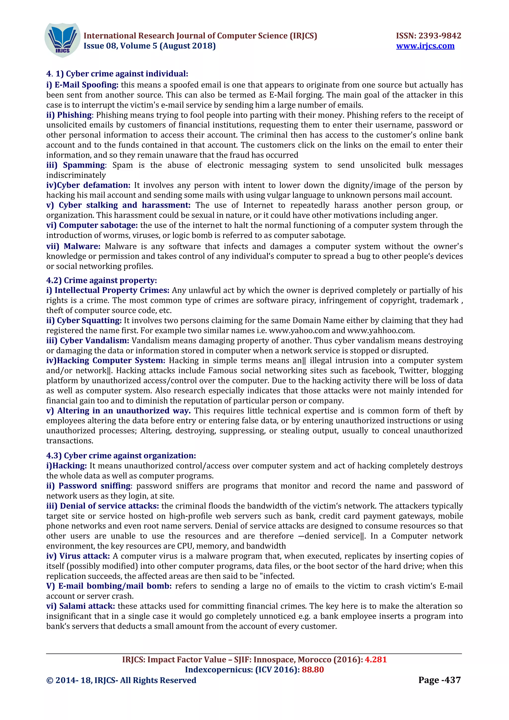 INTRODUCTION OF CYBER CRIME AND ITS TYPE | PDF