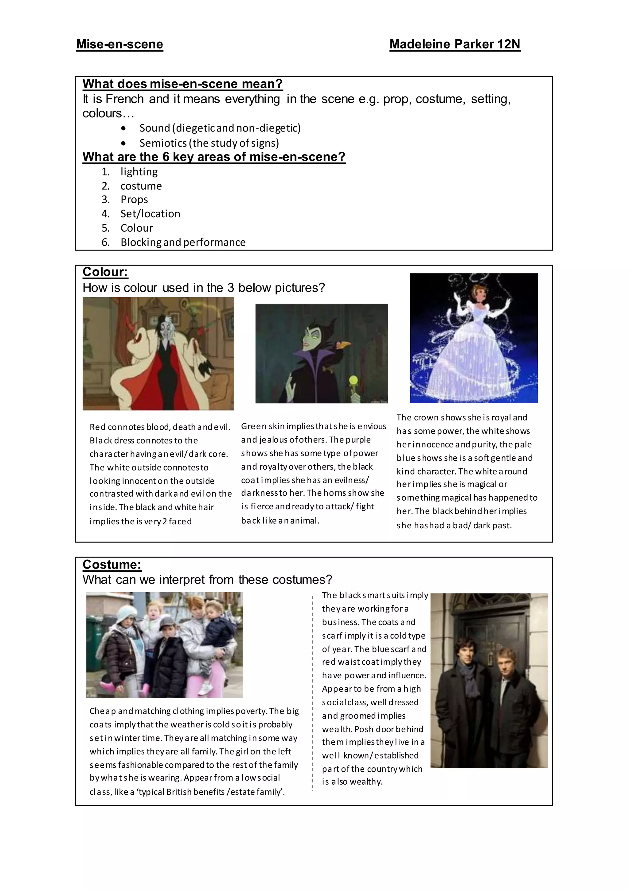 02. mise en scene notes sheet | PDF