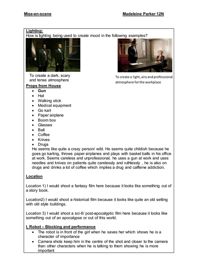 02. mise en scene notes sheet | PDF