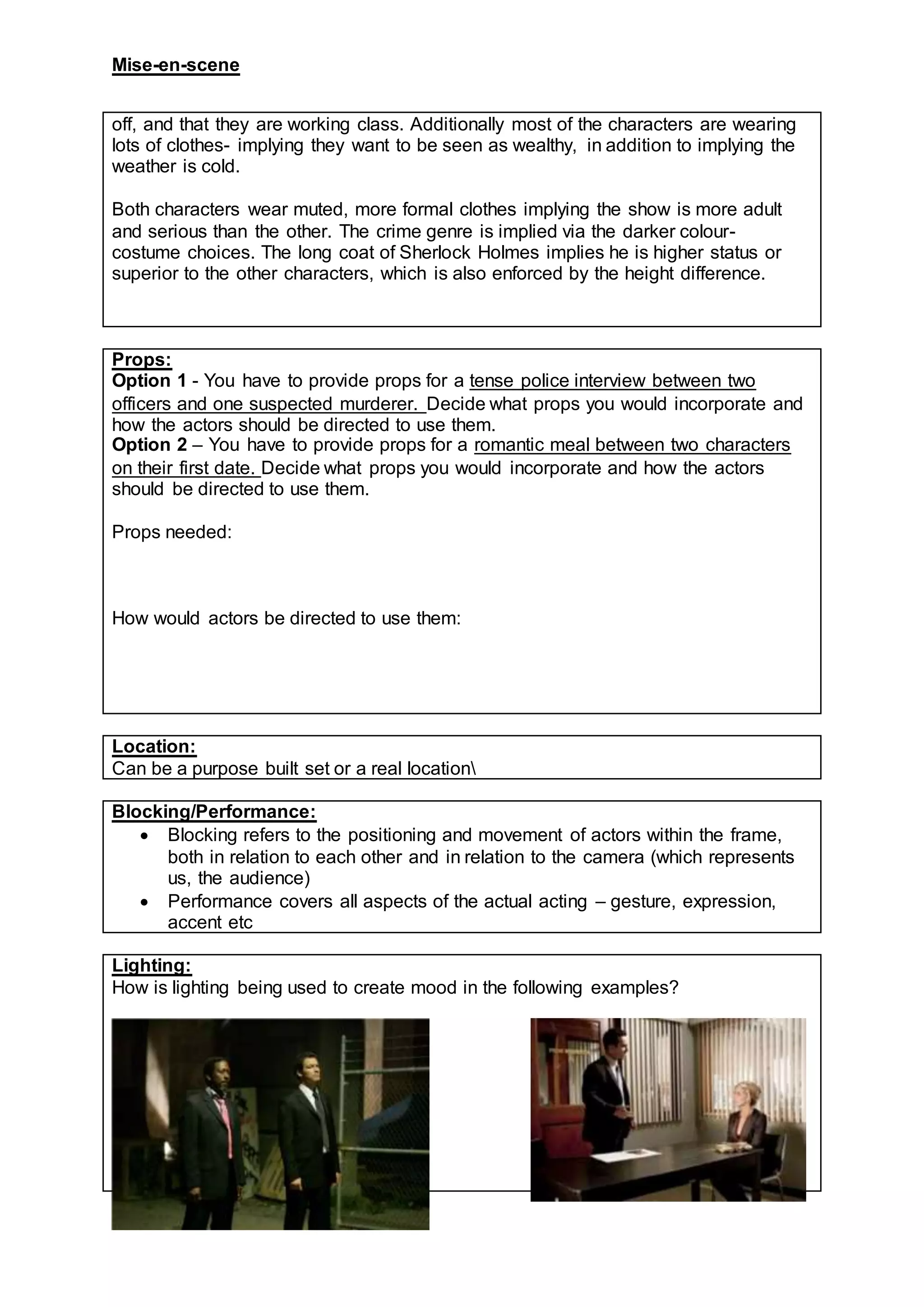 02. mise en scene notes sheet | PDF