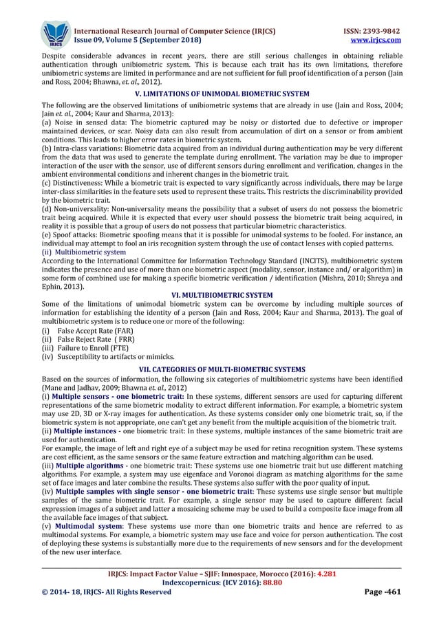 OVERVIEW OF MULTIBIOMETRIC SYSTEMS | PDF