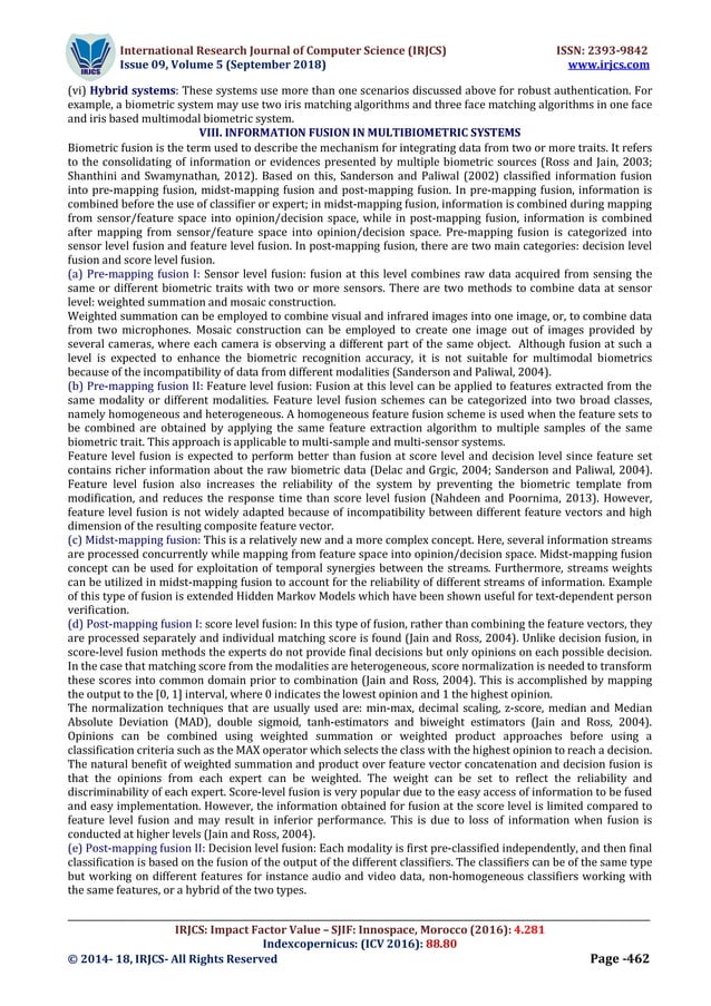 OVERVIEW OF MULTIBIOMETRIC SYSTEMS | PDF