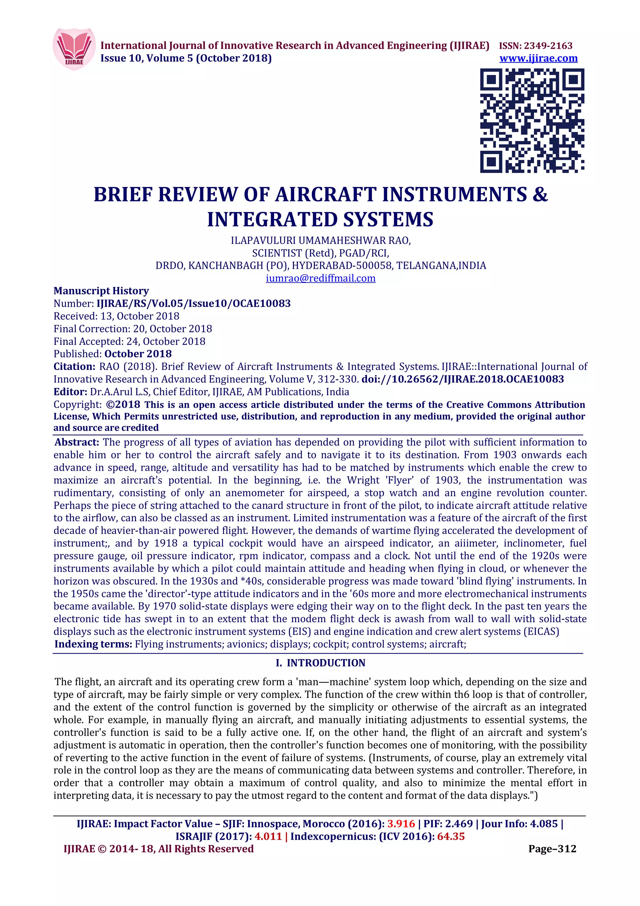 BRIEF REVIEW OF AIRCRAFT INSTRUMENTS & INTEGRATED SYSTEMS | PDF
