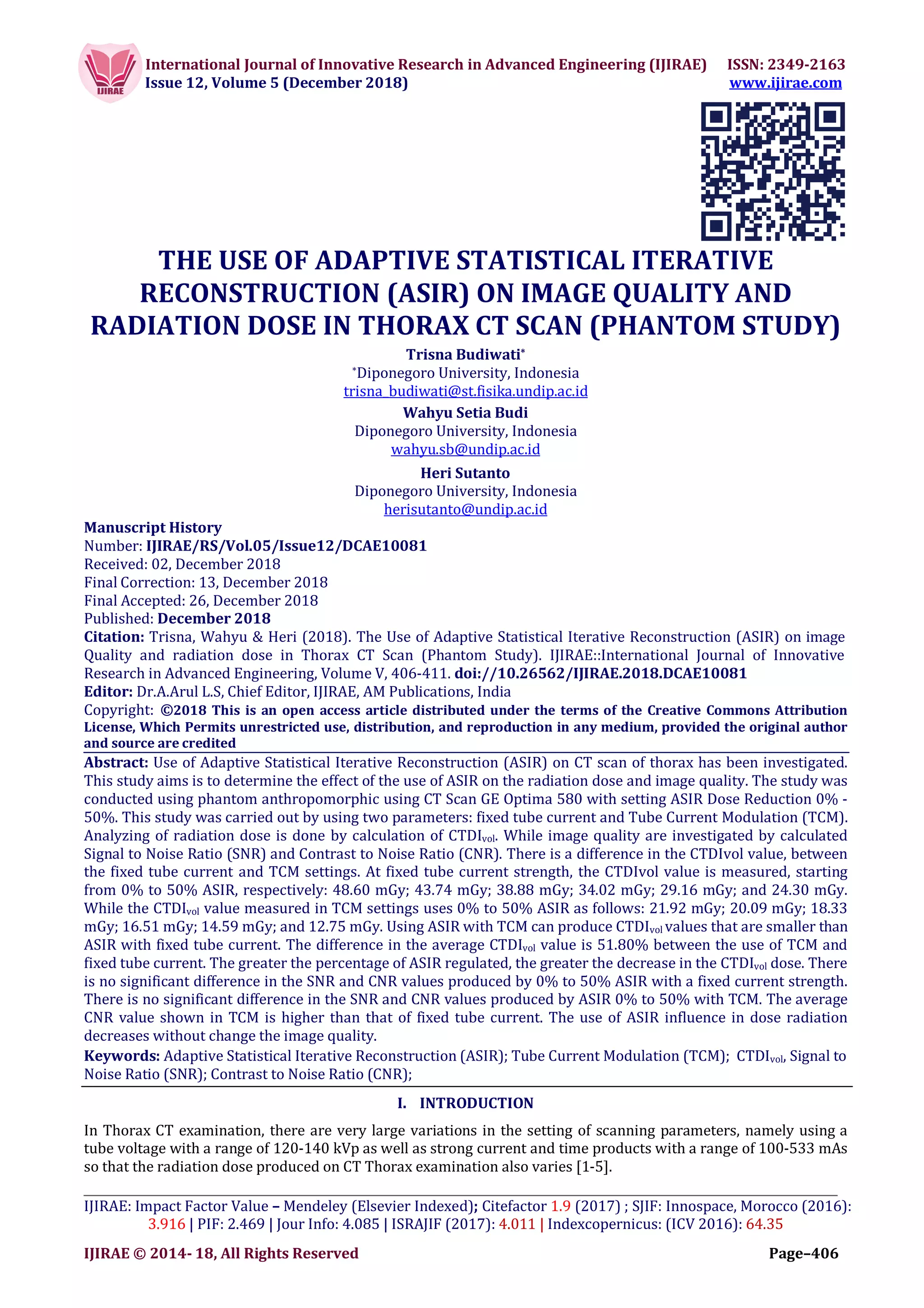 The Use Of Adaptive Statistical Iterative Reconstruction Asir On