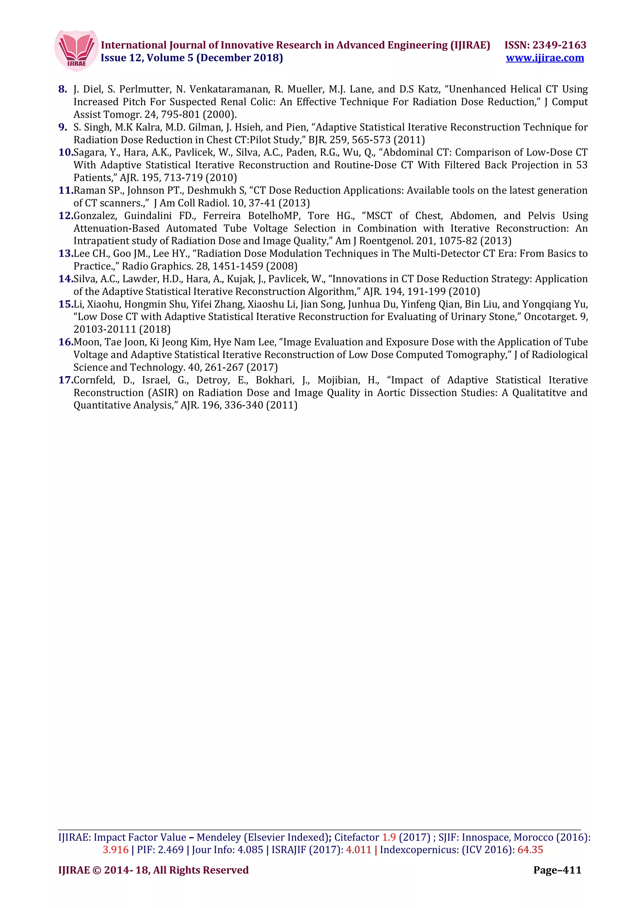 The Use Of Adaptive Statistical Iterative Reconstruction Asir On Image Quality And Radiation