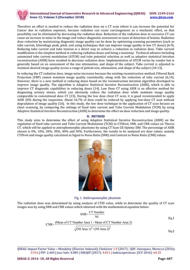 The Use Of Adaptive Statistical Iterative Reconstruction Asir On Image Quality And Radiation