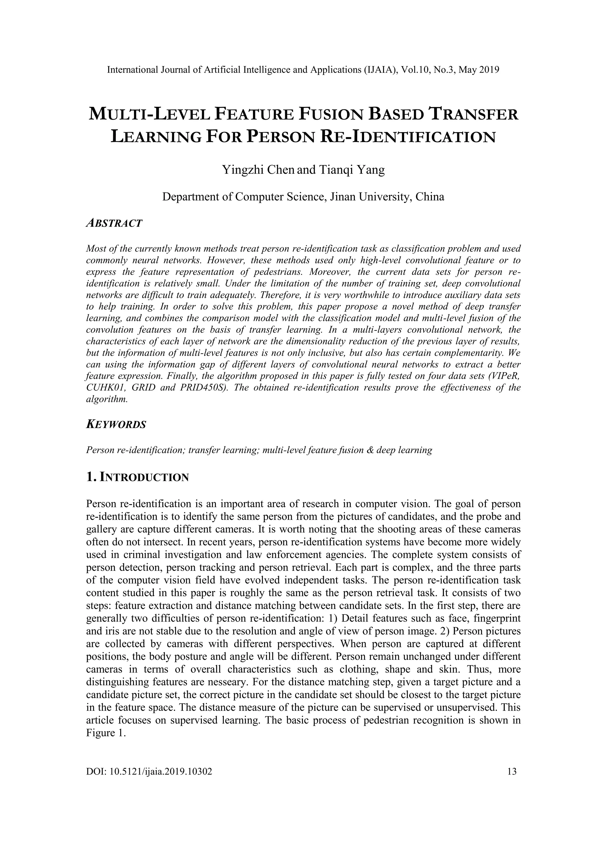 MULTI-LEVEL FEATURE FUSION BASED TRANSFER LEARNING FOR PERSON RE ...