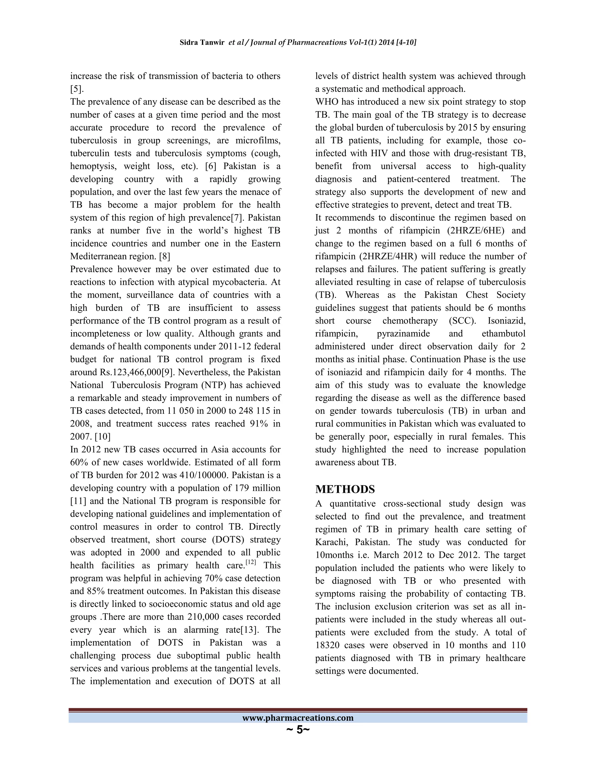 The prevalence and treatment of tuberculosis (TB) in primary health ...