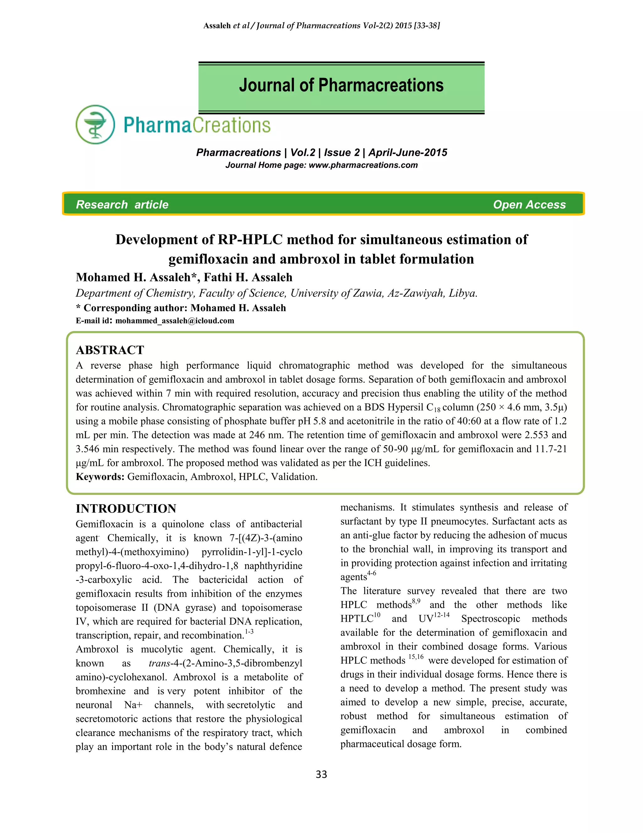 Development of RP-HPLC method for simultaneous estimation of ...