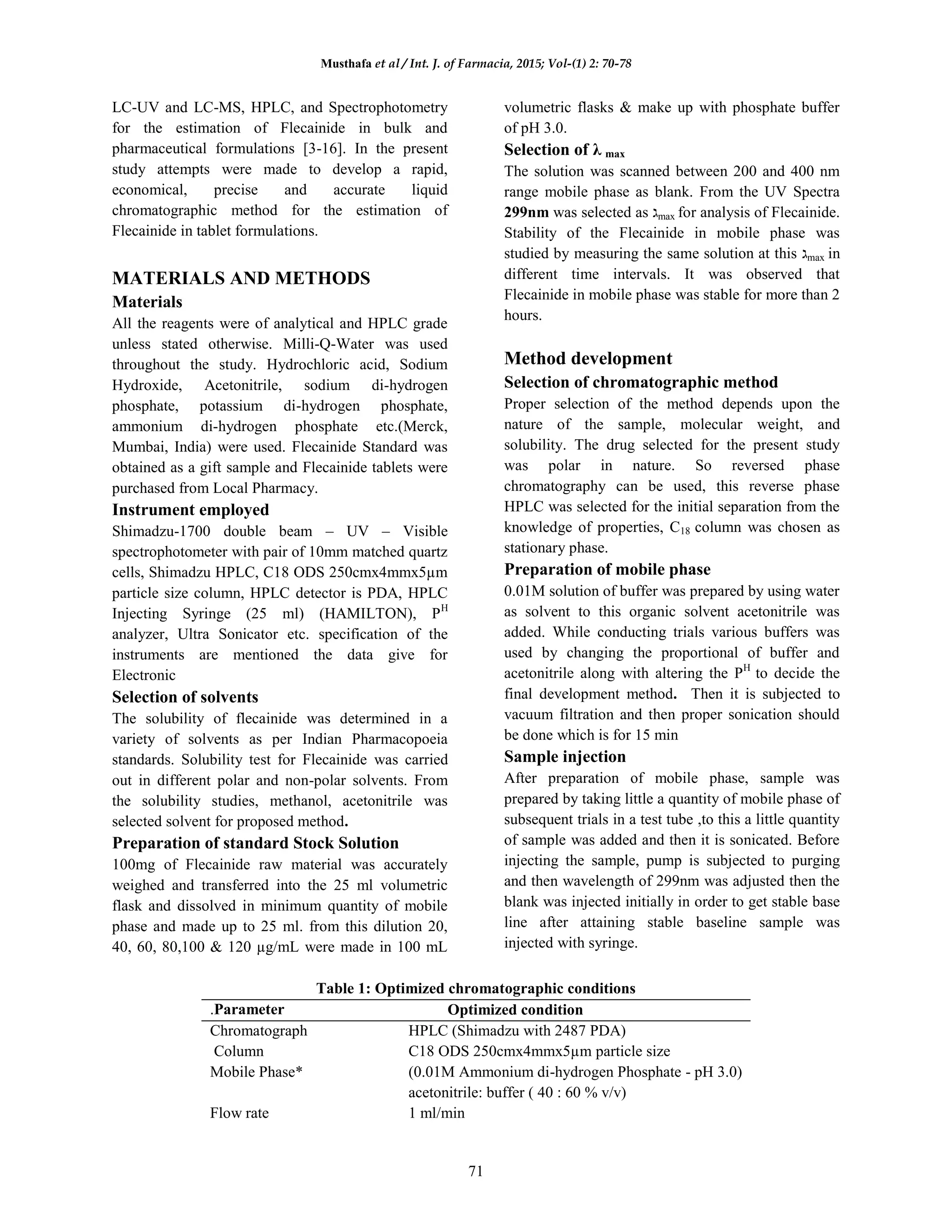 Rp Hplc Method Development And Validation For Estimation Of Flecainide Acetate In Bulk And Tablet