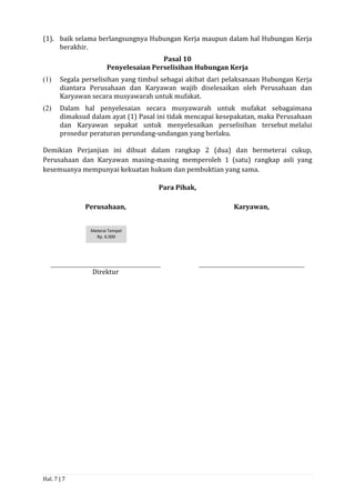 draf perjanjian kerja untuk waktu tertentu (pkwt) | PDF