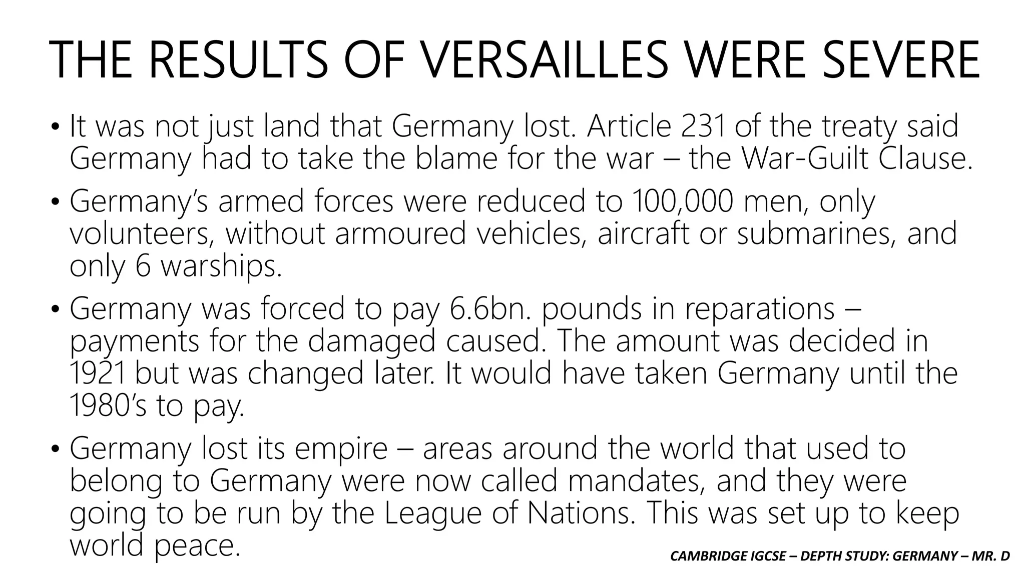 IGCSE REVISION - PEACE TREATIES: THE VERSAILLES TREATY | PPT