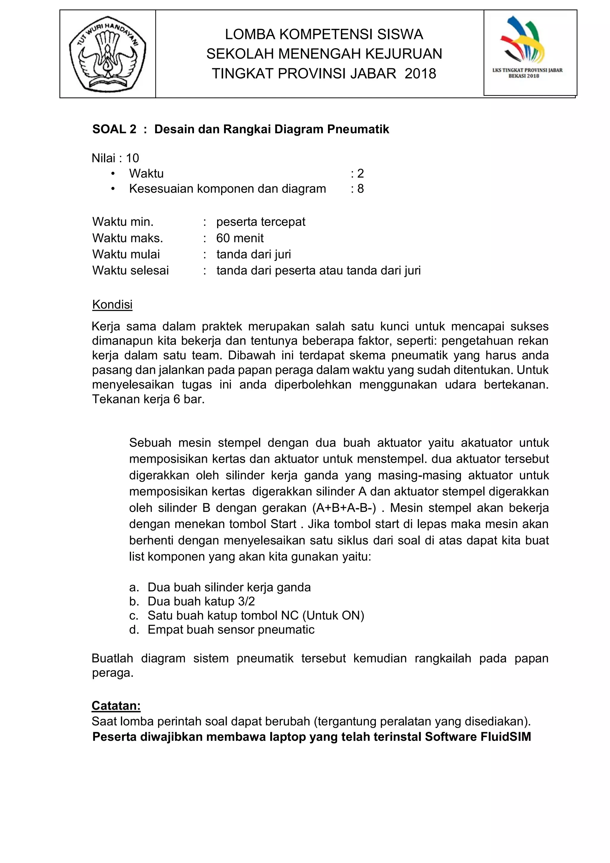 02.b2. draft soal lks project desain dan diagram pneumatic (1) | PDF