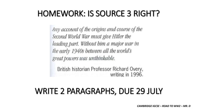 HISTORY IGCSE CONTENT - 20TH CENTURY OPTION - THE ROAD TO WW2: LONG ...