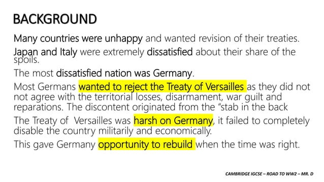 HISTORY IGCSE CONTENT - 20TH CENTURY OPTION - THE ROAD TO WW2: LONG ...