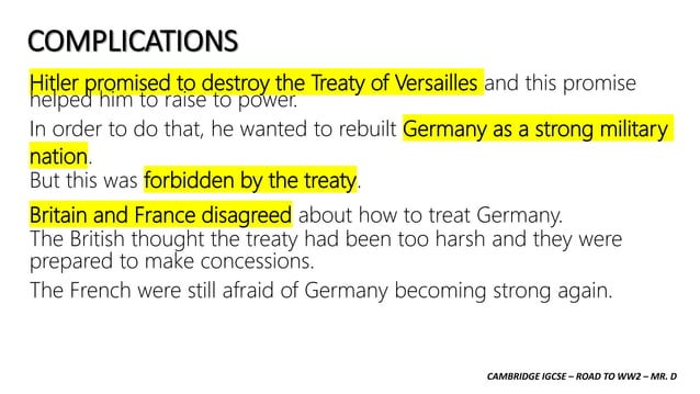 HISTORY IGCSE CONTENT - 20TH CENTURY OPTION - THE ROAD TO WW2: LONG ...