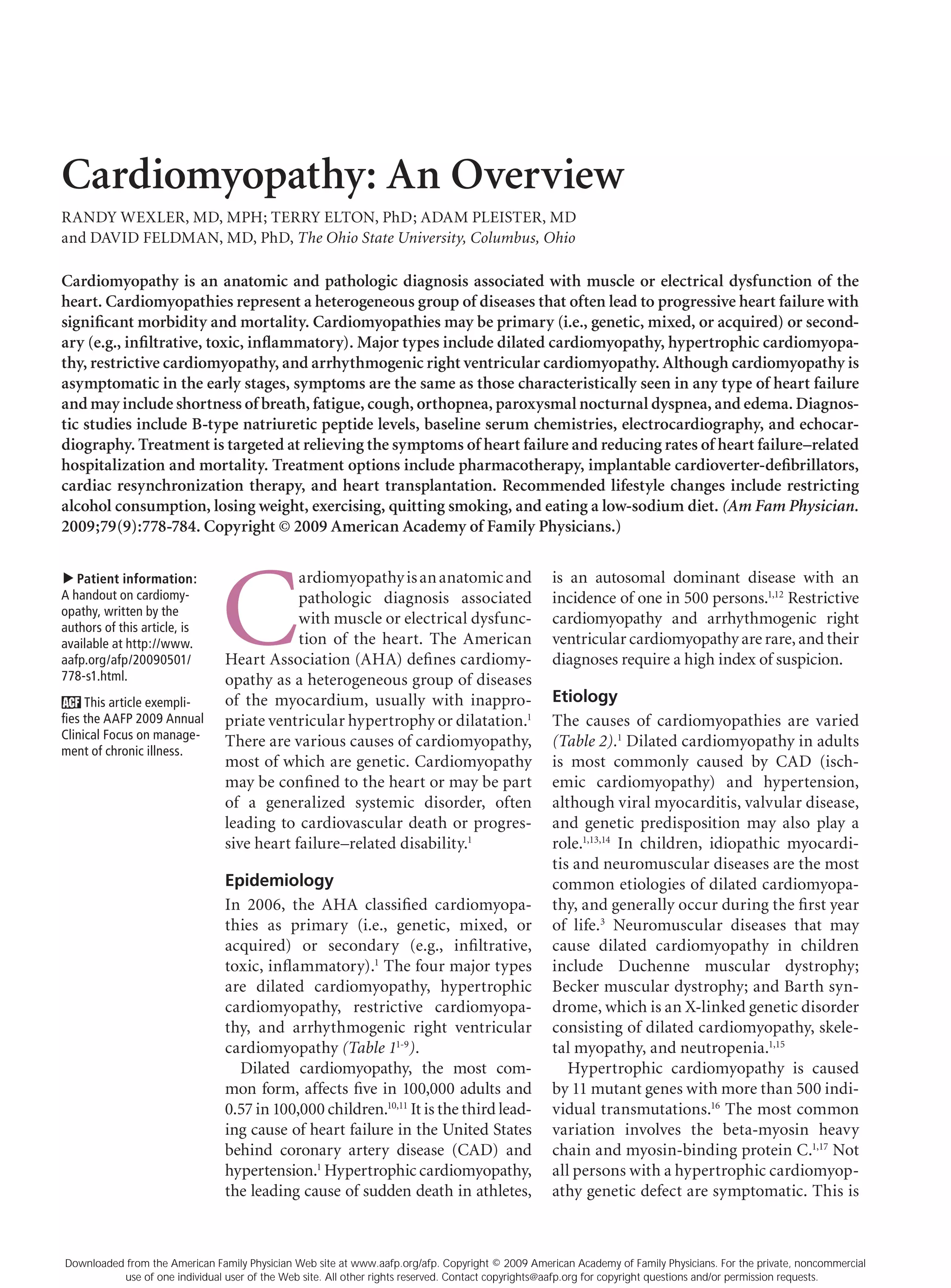 02 2009 - cardiomyopathy - an overview. | PDF