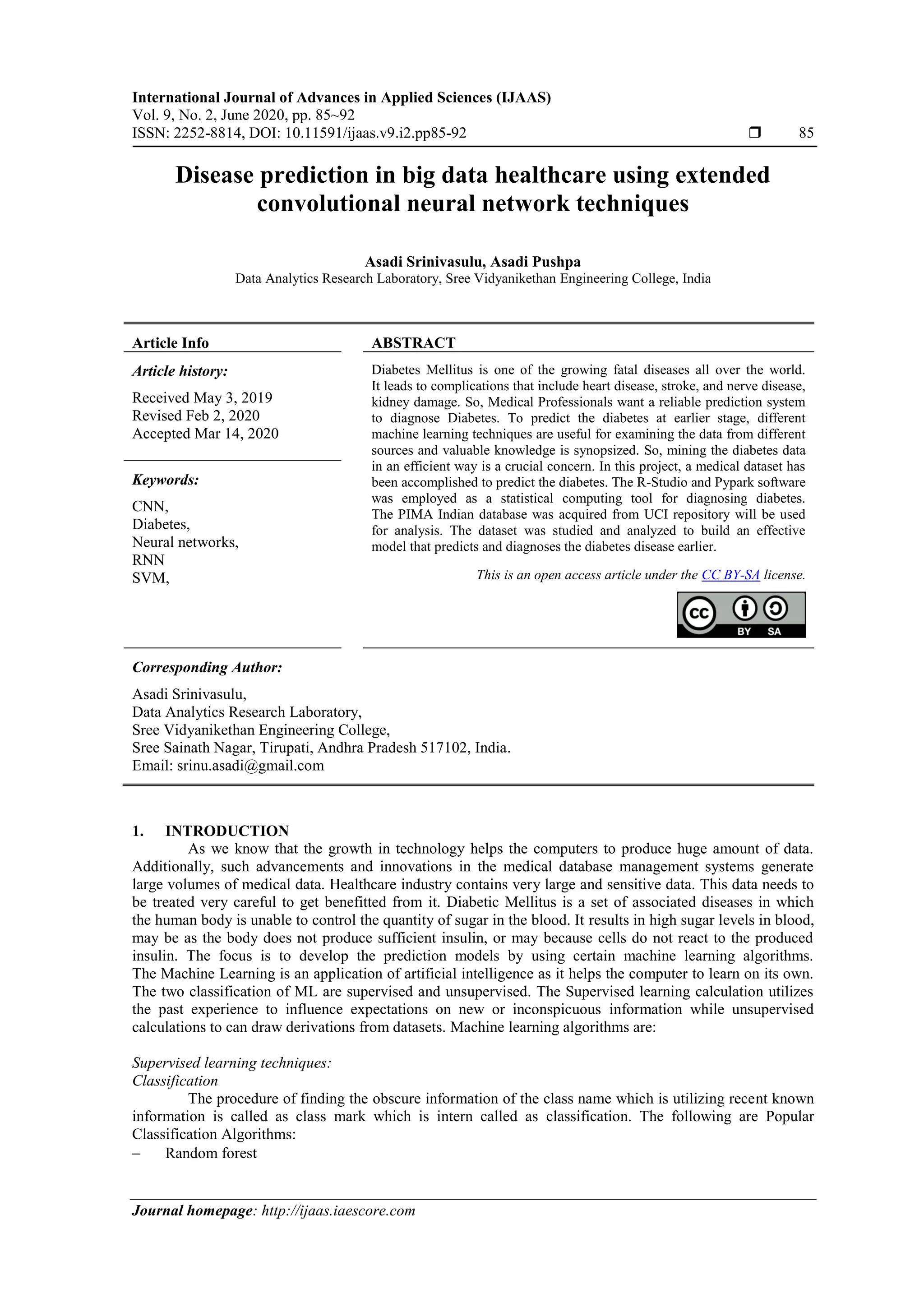 Disease prediction in big data healthcare using extended convolutional neural network techniques ...