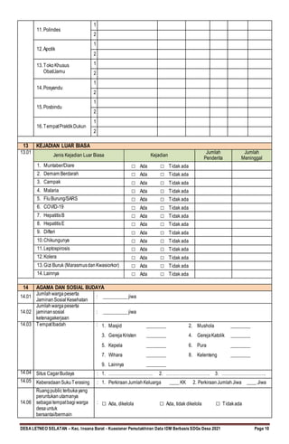 Kuesioner SGDs Desa Insana Barat Tingkat RT / Rukun Tetangga | DOCX