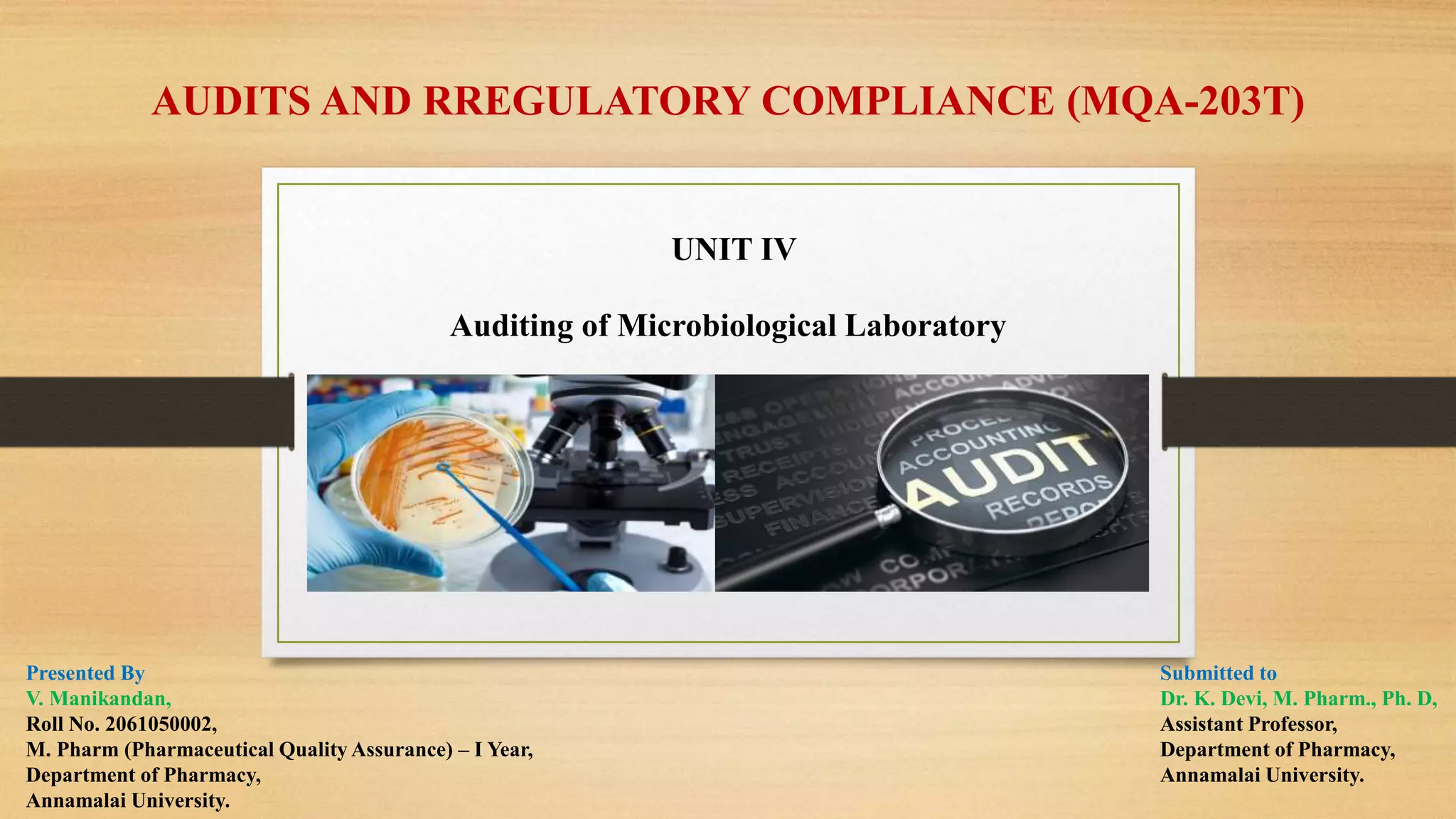 Auditing for Sterile Production Area | PPTX