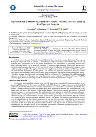 Rapid and Non-destructive Estimation of Apple Tree NPK Contents based ...